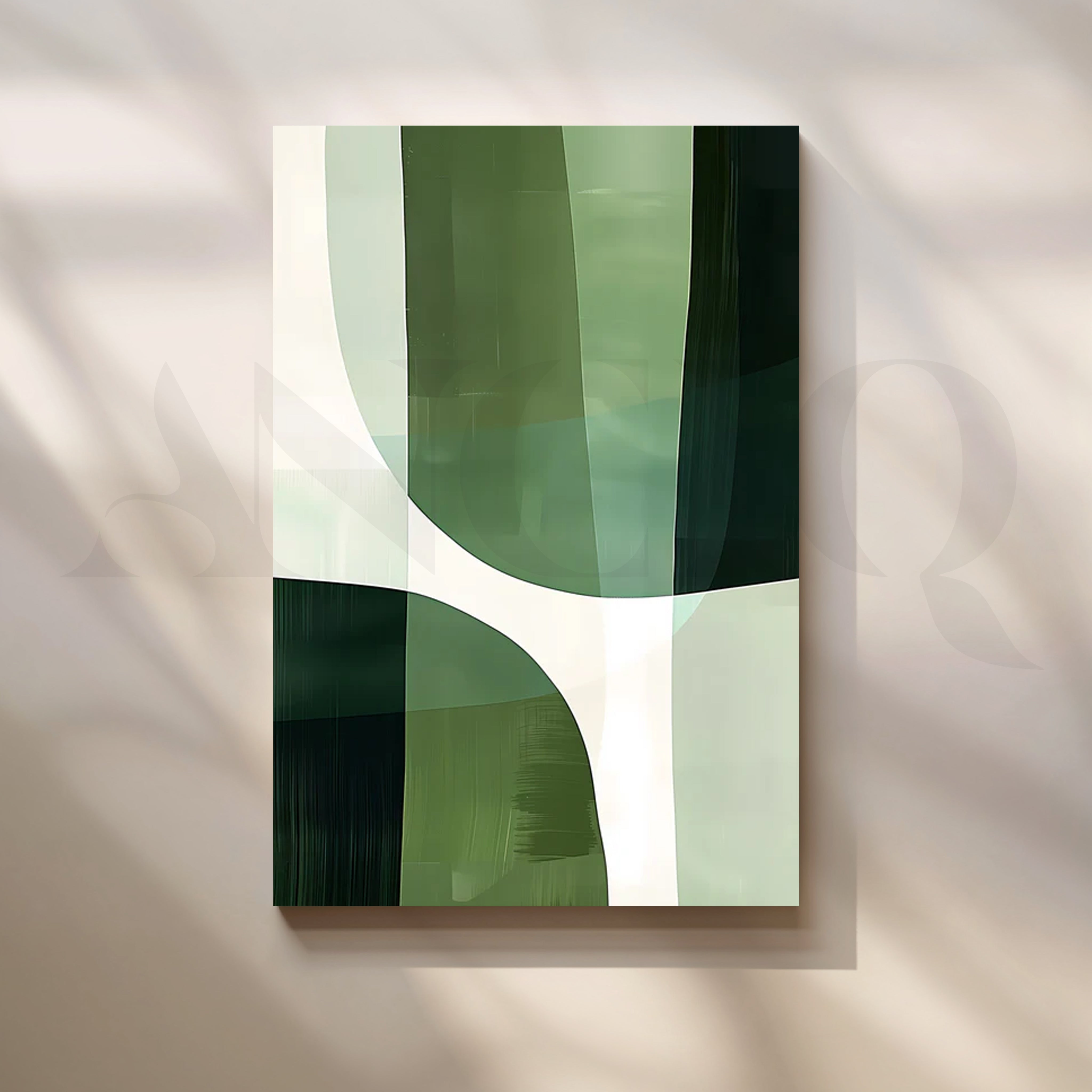 Verdant Geometry Canvas Painting for Dining Room